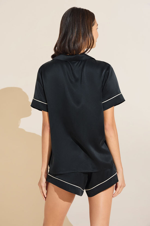 Inez Washable Silk Short PJ Set - Black/Champagne - Eberjey